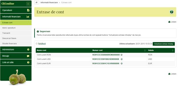 Pentruafisarea detaliata a extraselor de cont, se va da click pe contul ...